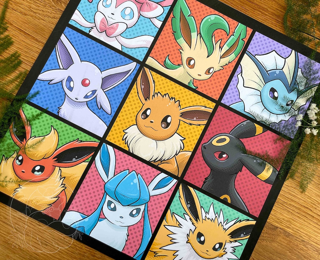 Eeveelution Pop Art Retro Square Pokemon Grid Print - Etsy UK