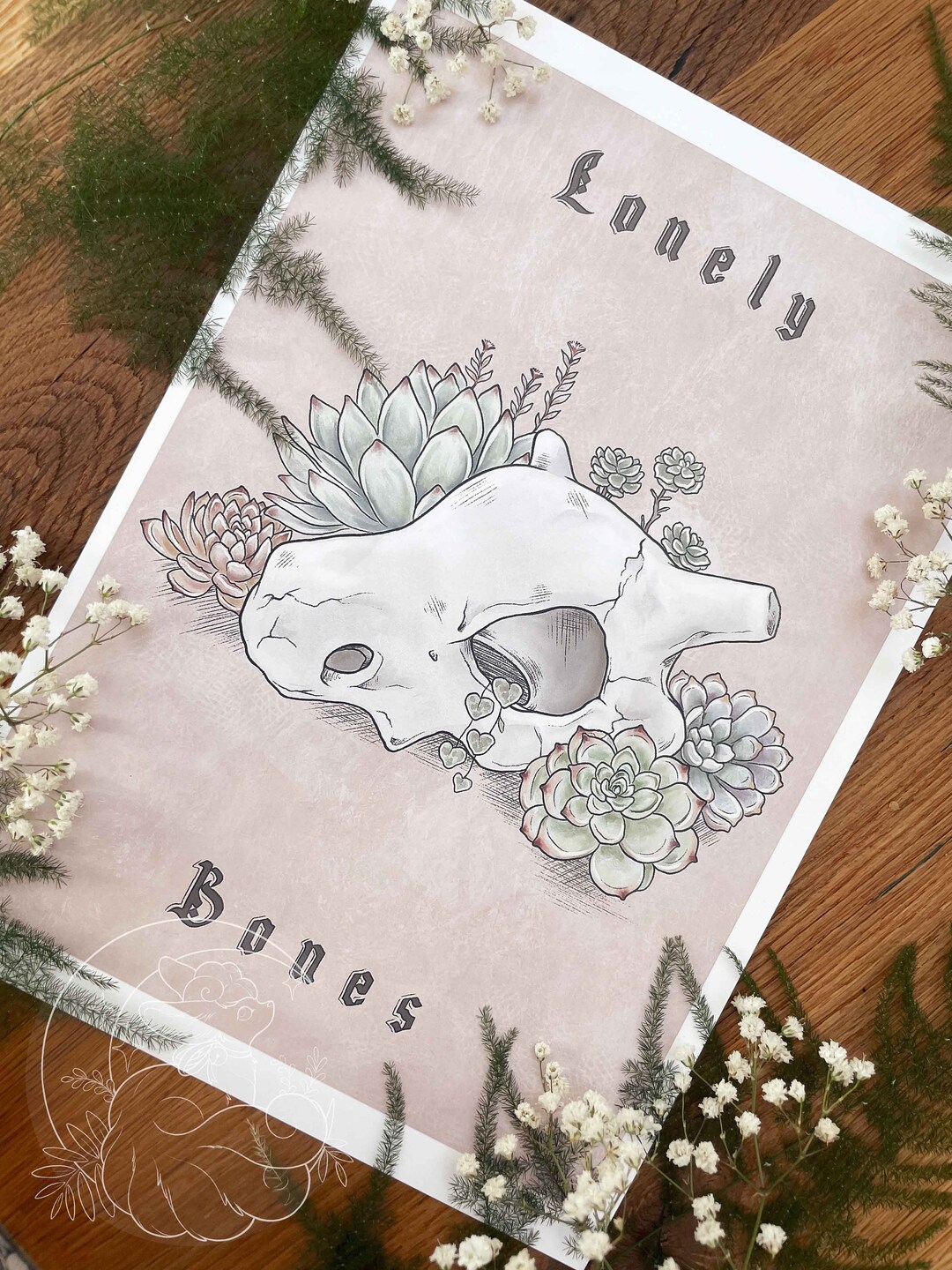 Lonely Bones - Cubone Pokemon Skeleton Watercolour Style Print - Etsy