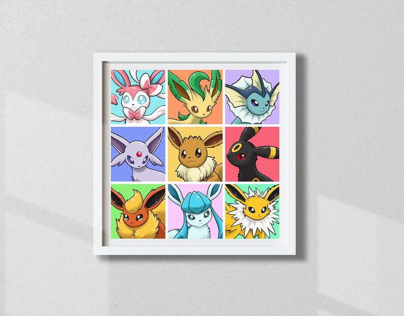 Eeveelution Pop Art Retro Square Pokemon Grid Print - Etsy