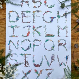 Rainforest Animal Alphabet Poster Watercolour Wall Art ABC Nature ...