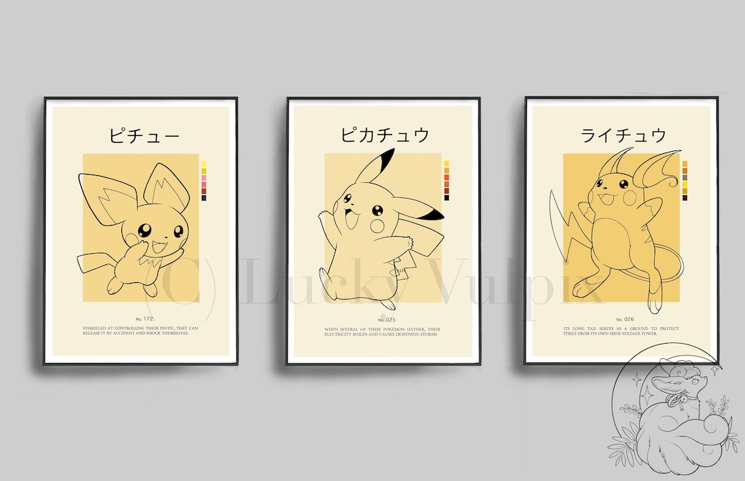 Pokemon Pikachu Raichu and Pichu Evolution Pokedex Modern - Etsy