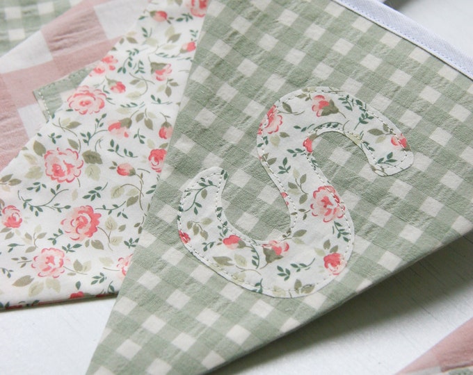 Pink and Green Personalised Name Bunting for New Baby Girl, Sage and ...