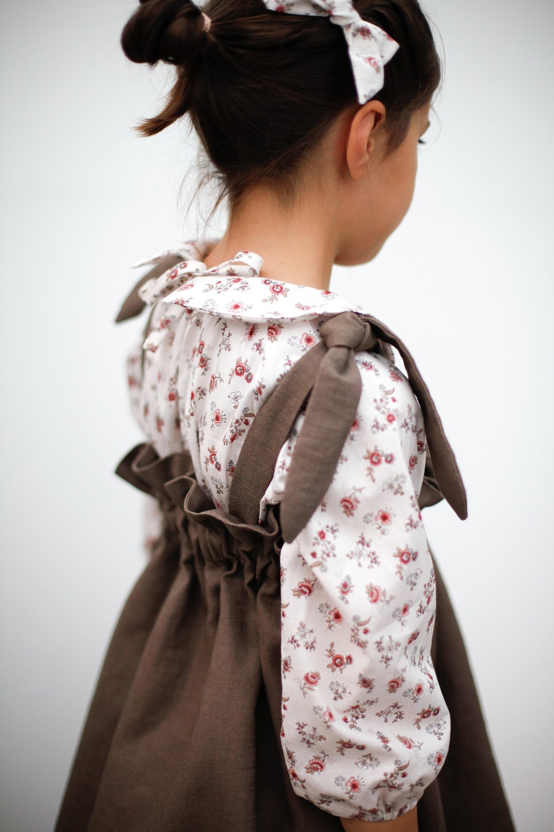 Girls Strap Dress in Brown Linen, Linen Suspender Dress CONSTANCE ...