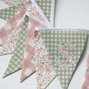 Pink and Green Personalised Name Bunting for New Baby Girl, Sage and ...