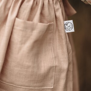 Linen Pinafore Dress With Ruffle Straps, Pink Linen Apron Dress, Pink Flower Girl Dress, Linen ...