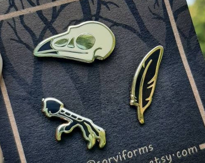 Crow Parts Minipin Set of 3 - Black Variant Skull Feather Talon - Etsy