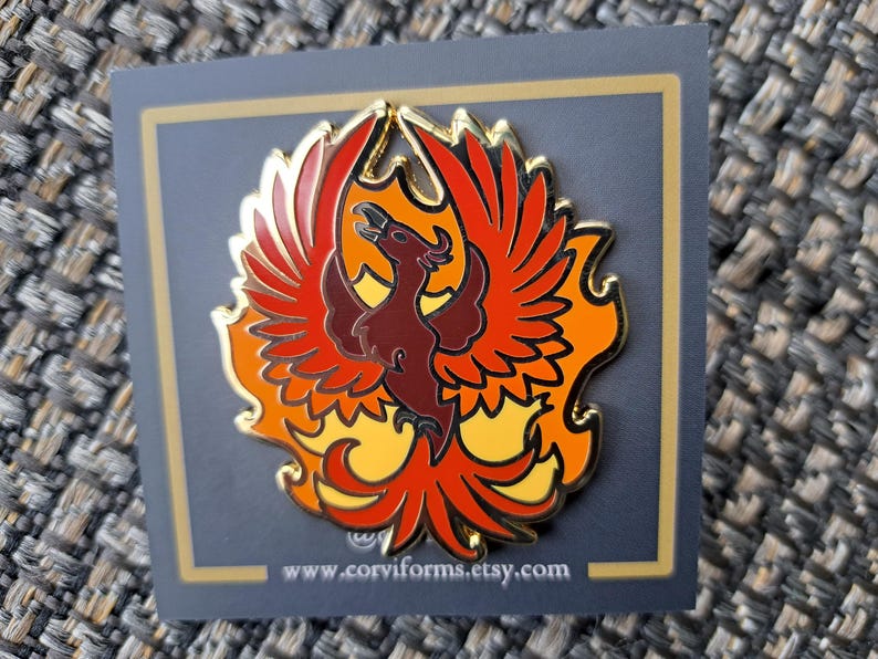 Phoenix 2" Enamel Pin - Bird Fire Fantasy Heraldry Heraldic Mythical ...