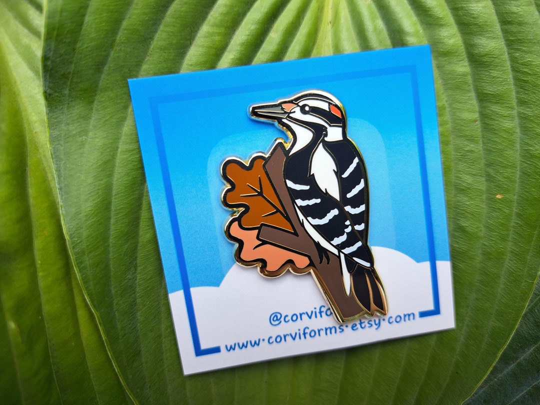 Hairy Woodpecker & Oak Enamel Pin Bird Songbird - Etsy