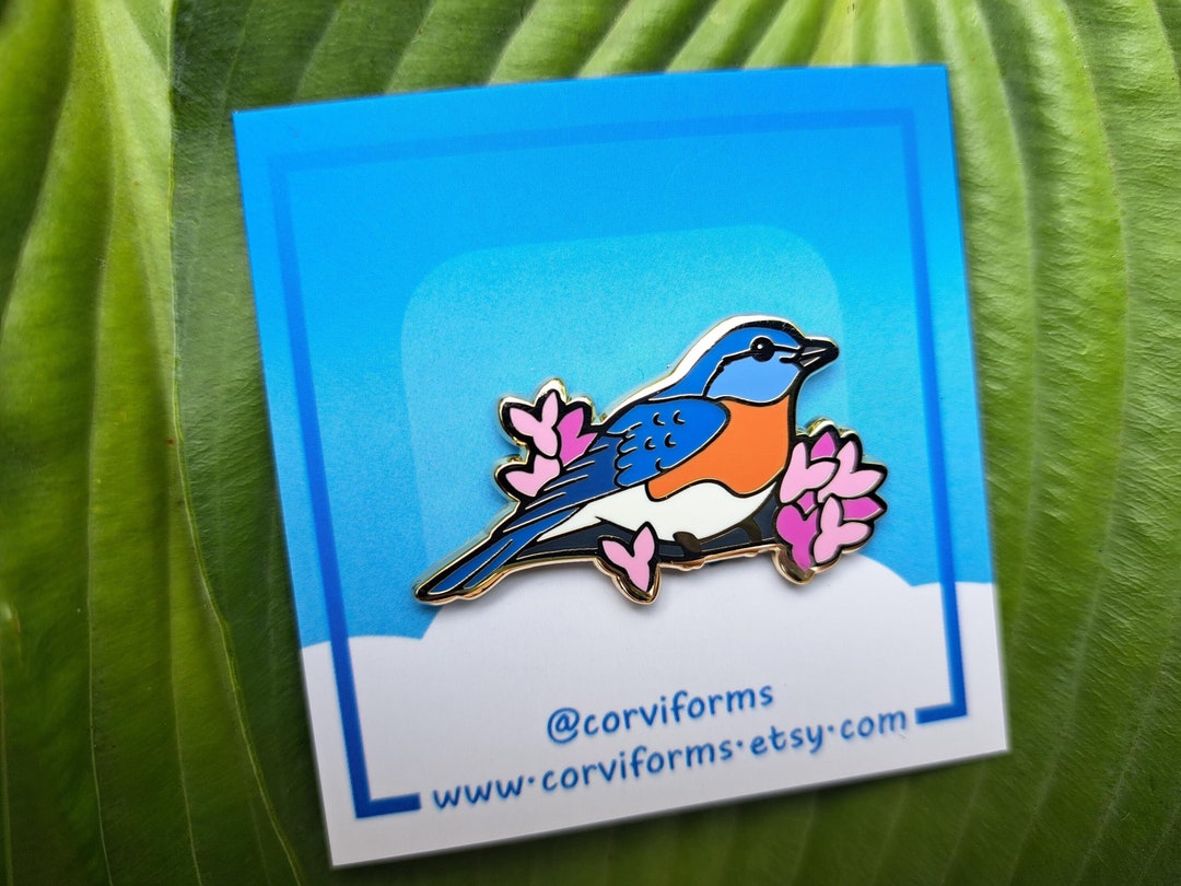 Bluebird & Redbud Enamel Pin Blue Bird Songbird - Etsy
