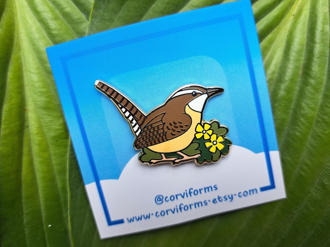 Carolina Wren & Wood Sorrel Enamel Pin Songbird - Etsy