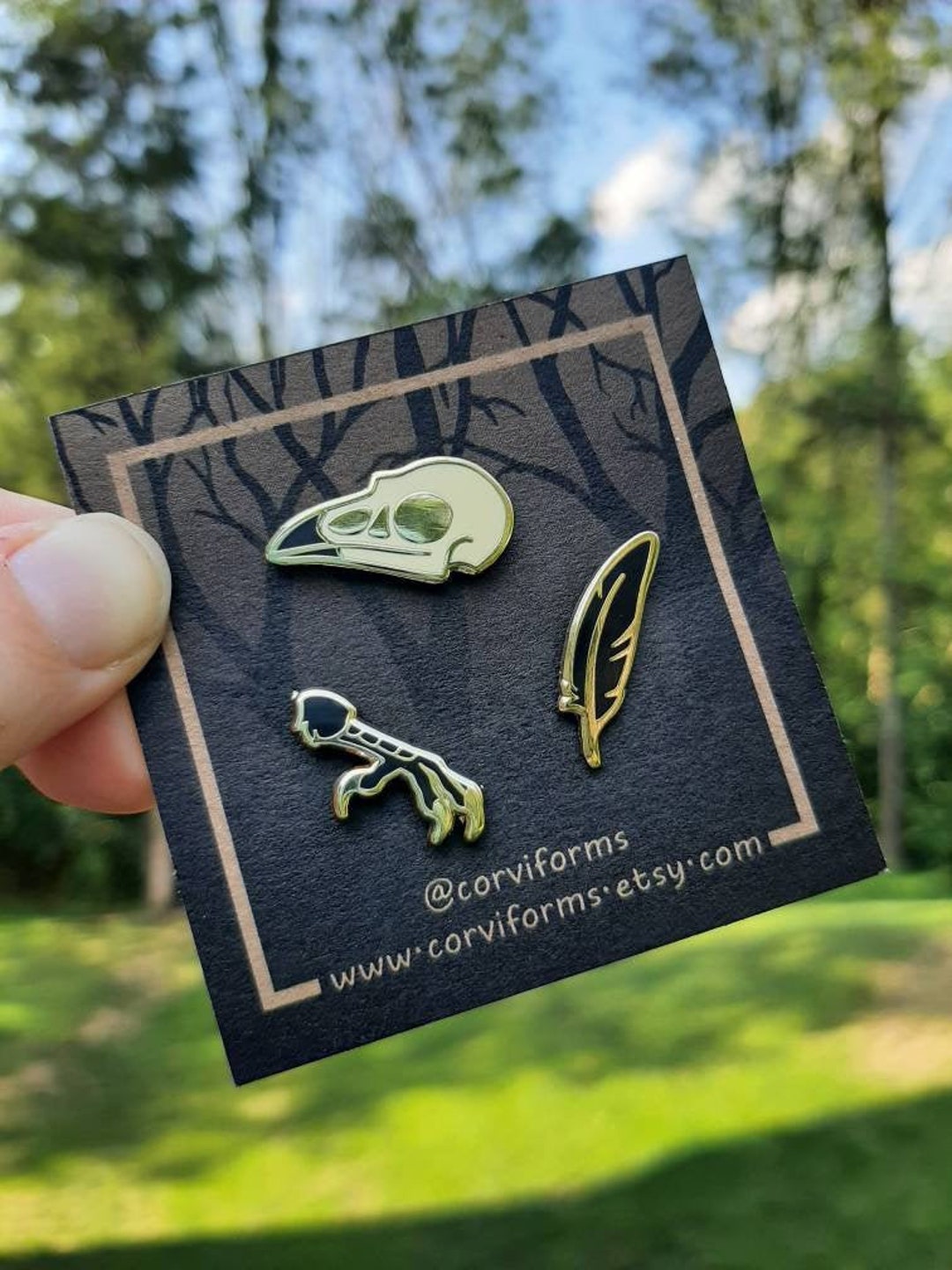 Crow Parts Minipin Set of 3 - Black Variant Skull Feather Talon - Etsy