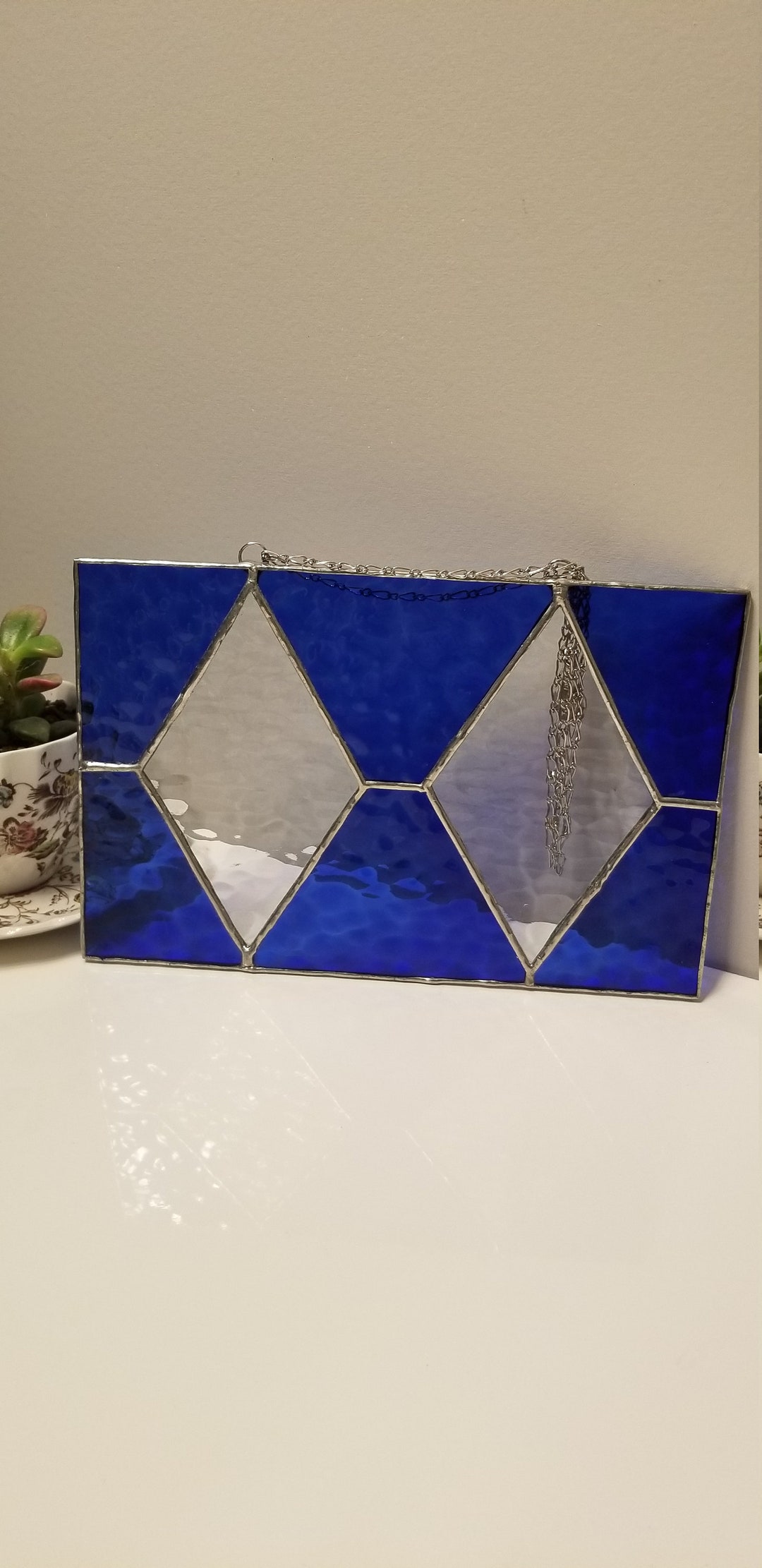 Stained Glass Panel - Blue / Clear Textured Glass - Etsy