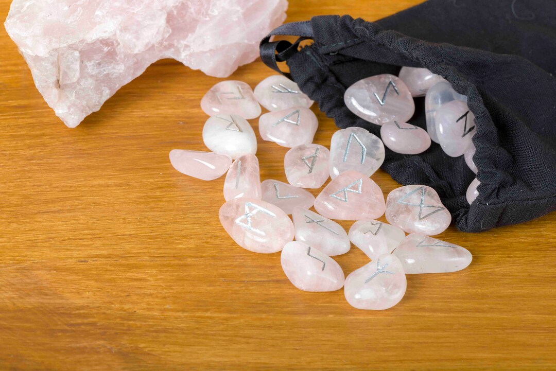 Bag of Runes in Pink Quartz. Hand-engraved. - Etsy