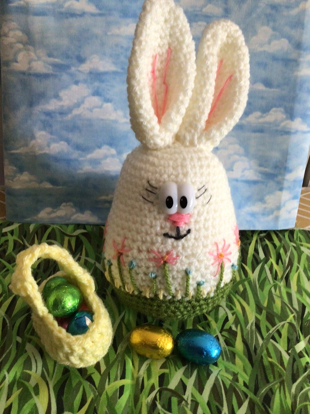 Easter Bunny Basket And Eggs Etsy