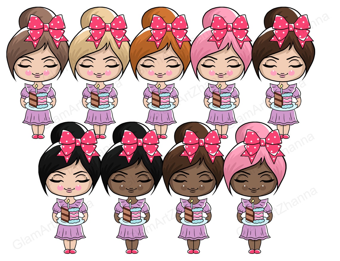 Birthday Girls Clip Art Cute Dolls Lady Boss Babe Plannergirl Etsy