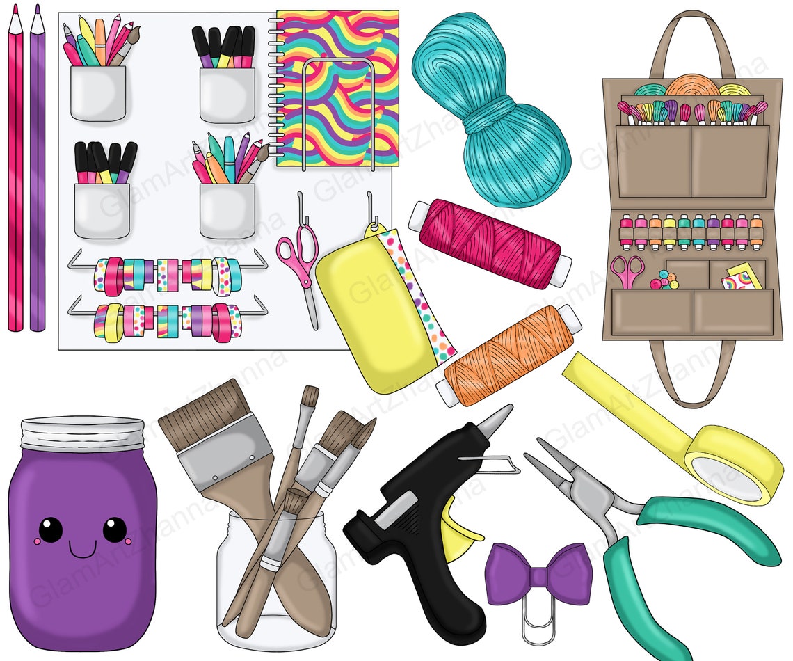 Crafting clipart craft planner girl clipart Crafty girl | Etsy