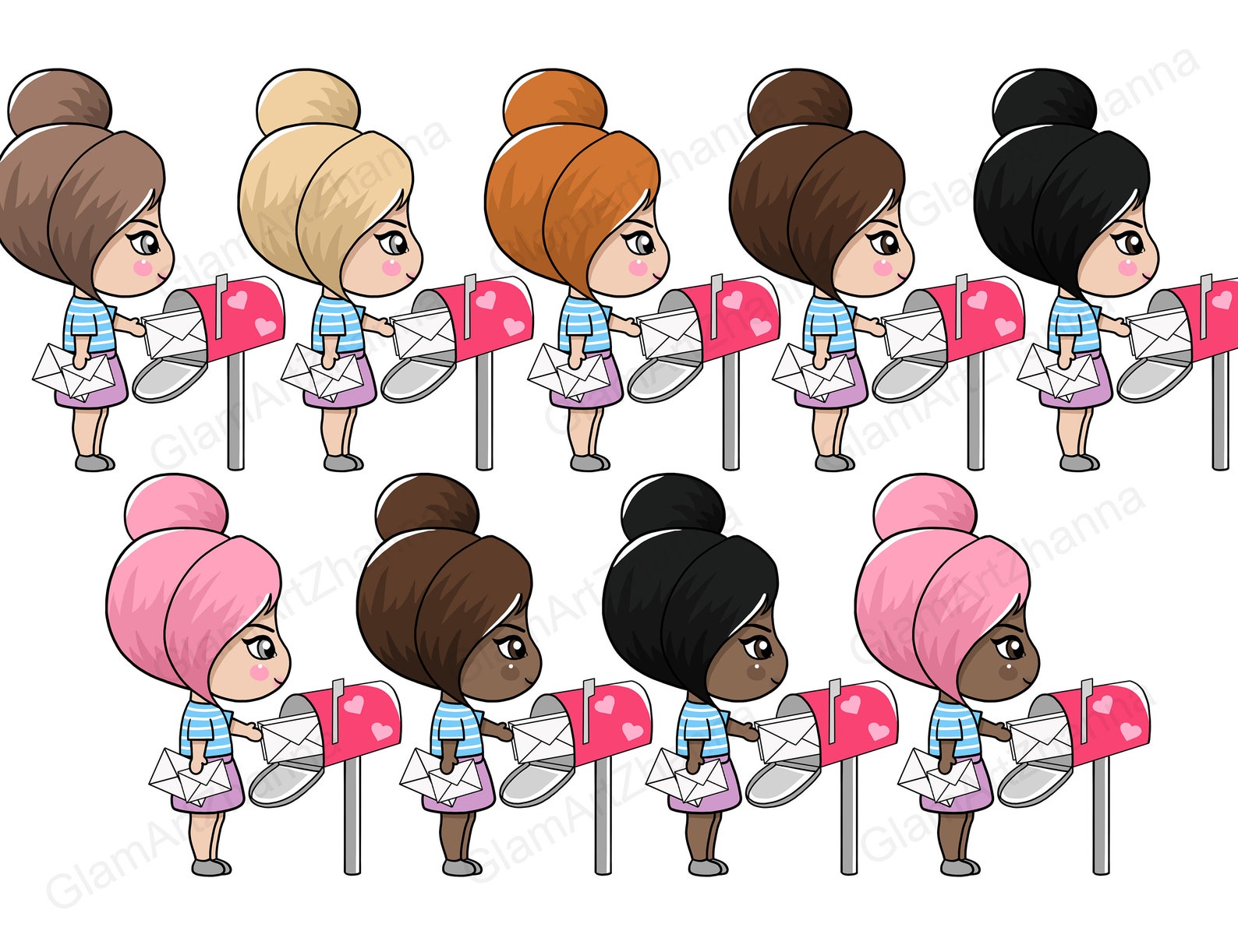 Happy Mail CUTE DOLLS set girl stickers Happy Kawaii Girl | Etsy