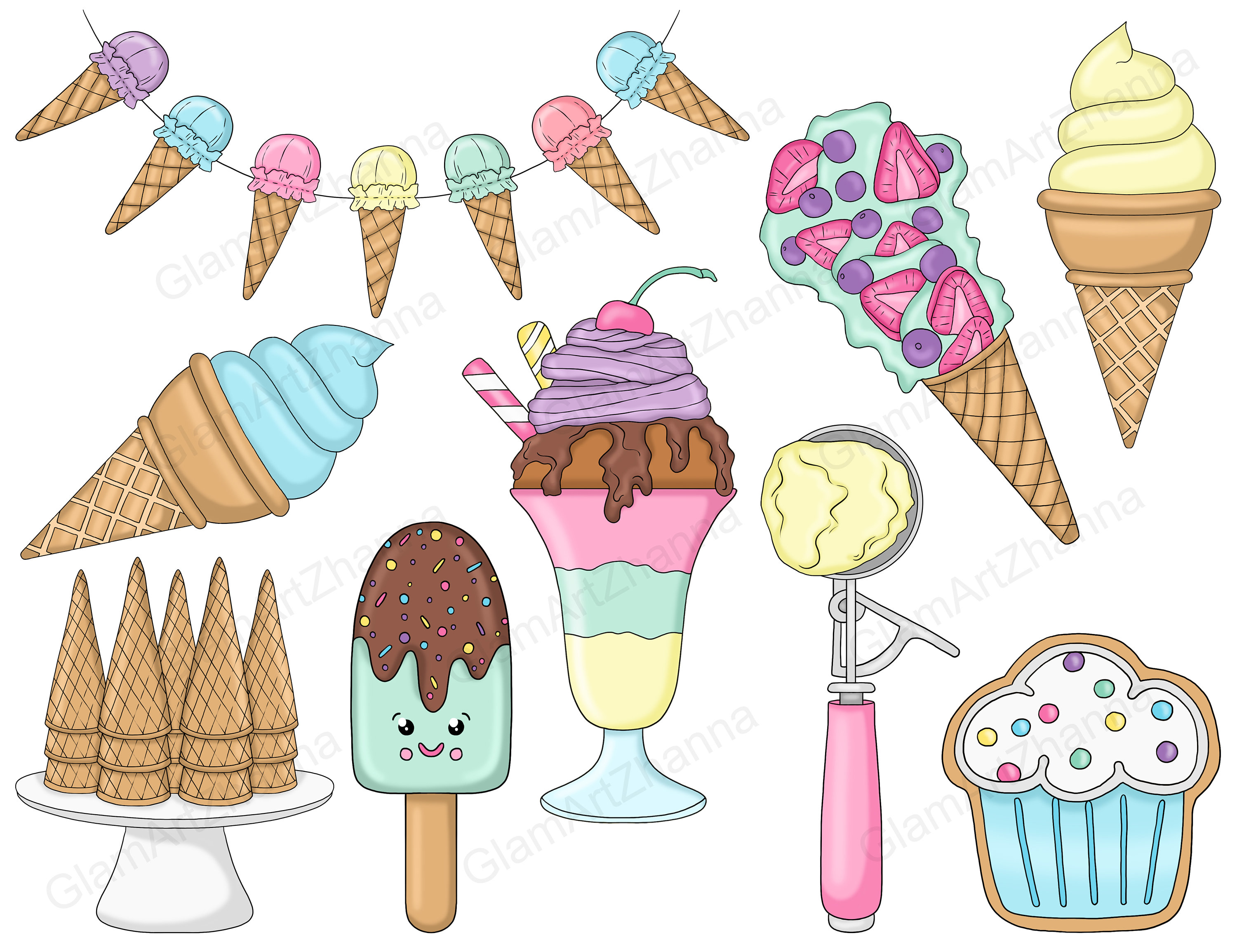 Ice cream summer clipart summer clip art ice cream clip art | Etsy
