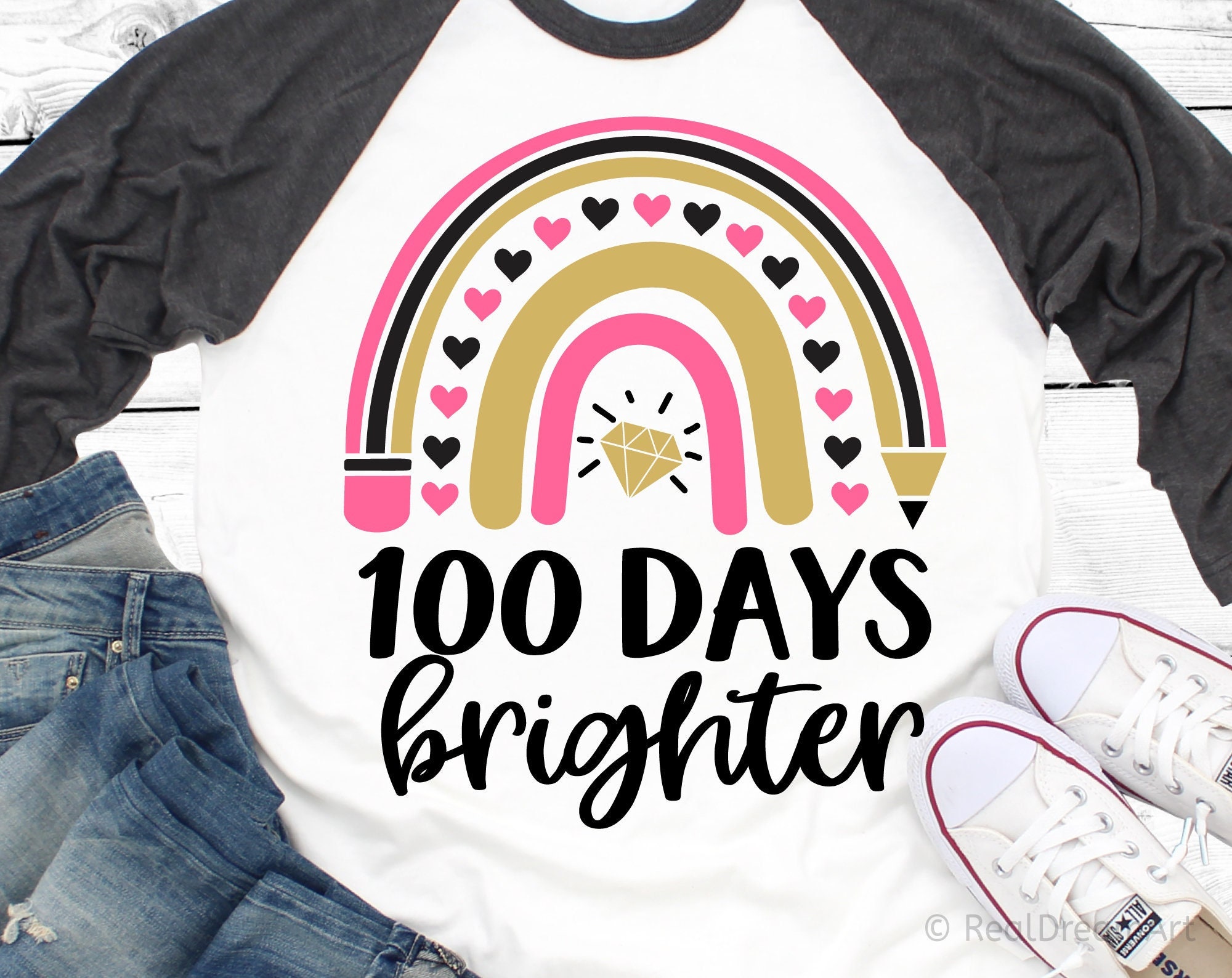 100 Days Rainbow Svg 100 Days Brighter Svg Funny School - Etsy