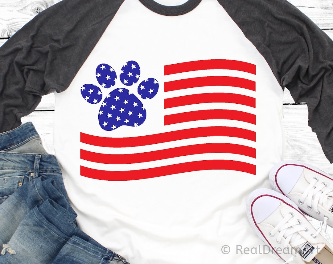 Paw Print American Flag Svg, American Paws Svg, 4th of July Svg ...