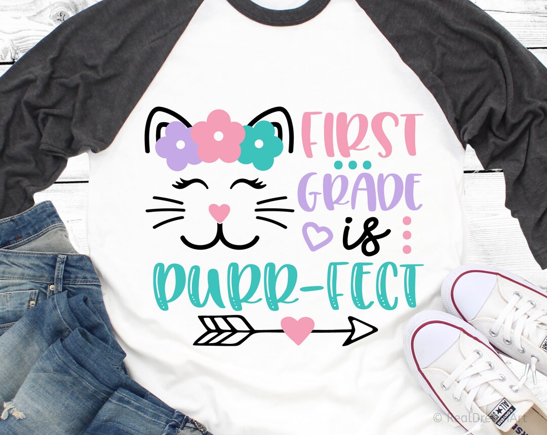 First Grade Svg, First Grade Kitty Svg, Girl 1st Grade, Back to School ...