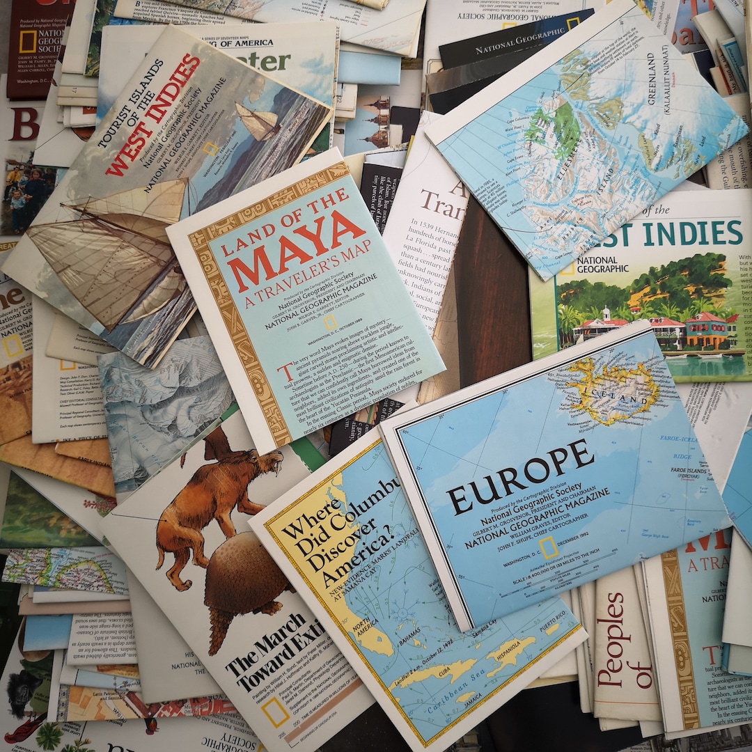 6 * National Geographic Supplement Maps Scrapbook Collage Junk Journal ...
