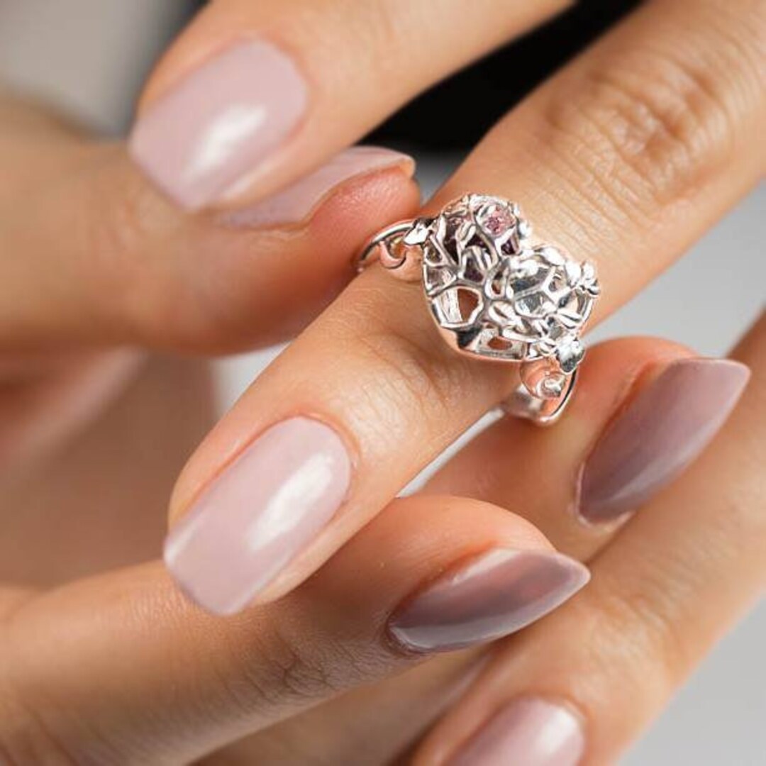 Personalized Family Tree Caged Hearts Ring With Infinity Band ...