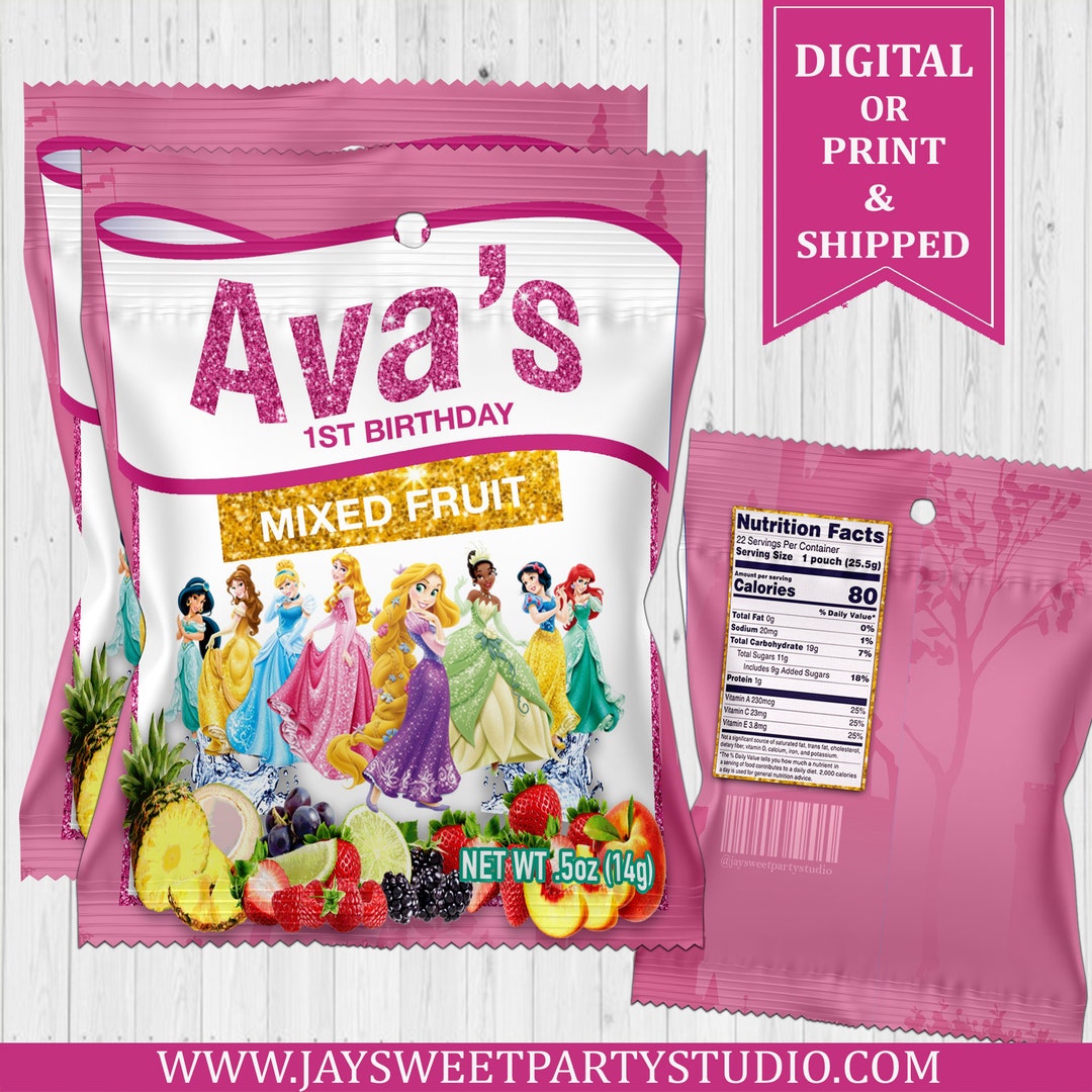Princess Fruit Snacks Favors Fruit Snacks Princess Party Etsy