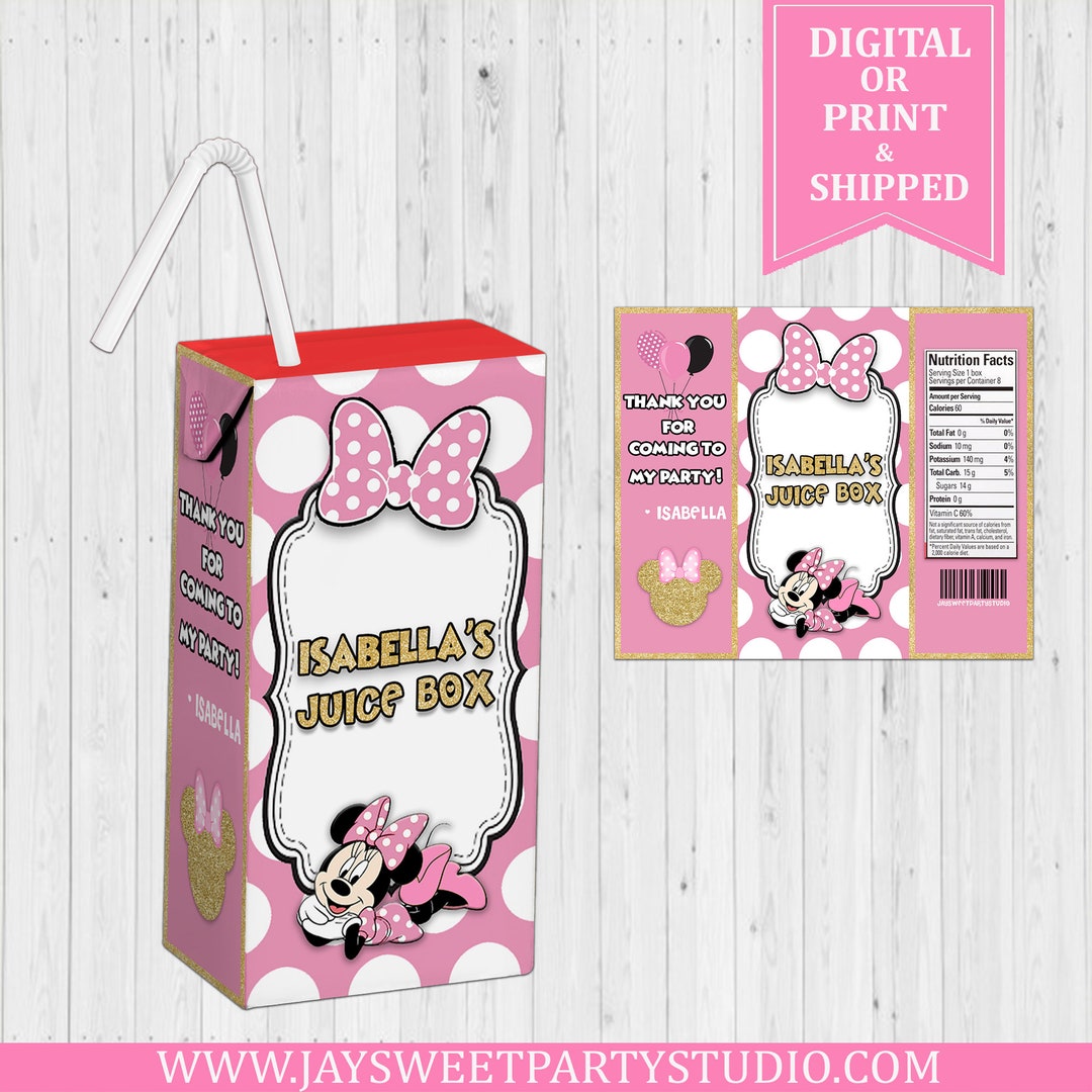 Pink Minnie Mouse Inspired Juice Box Labels - Minnie Mouse Juice ...
