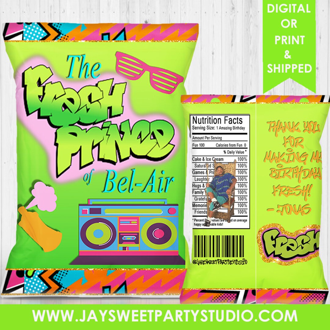 Fresh Prince Chip Bag - Favor Bags - Custom Chip Bag - Fresh Prince ...