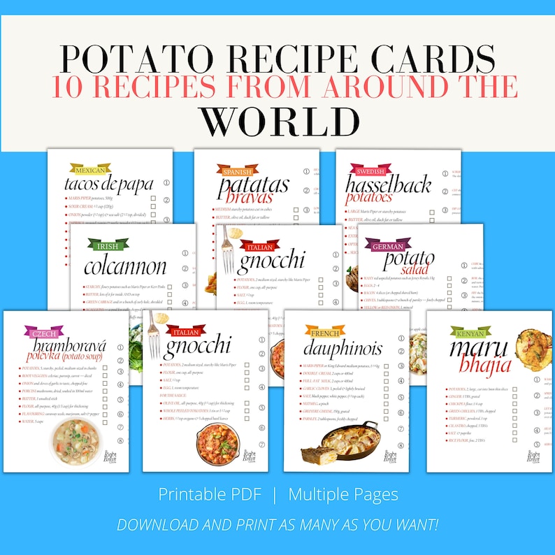 10 Potato Recipe Cards Basics Step by Step Collectors Gift for Cooks ...