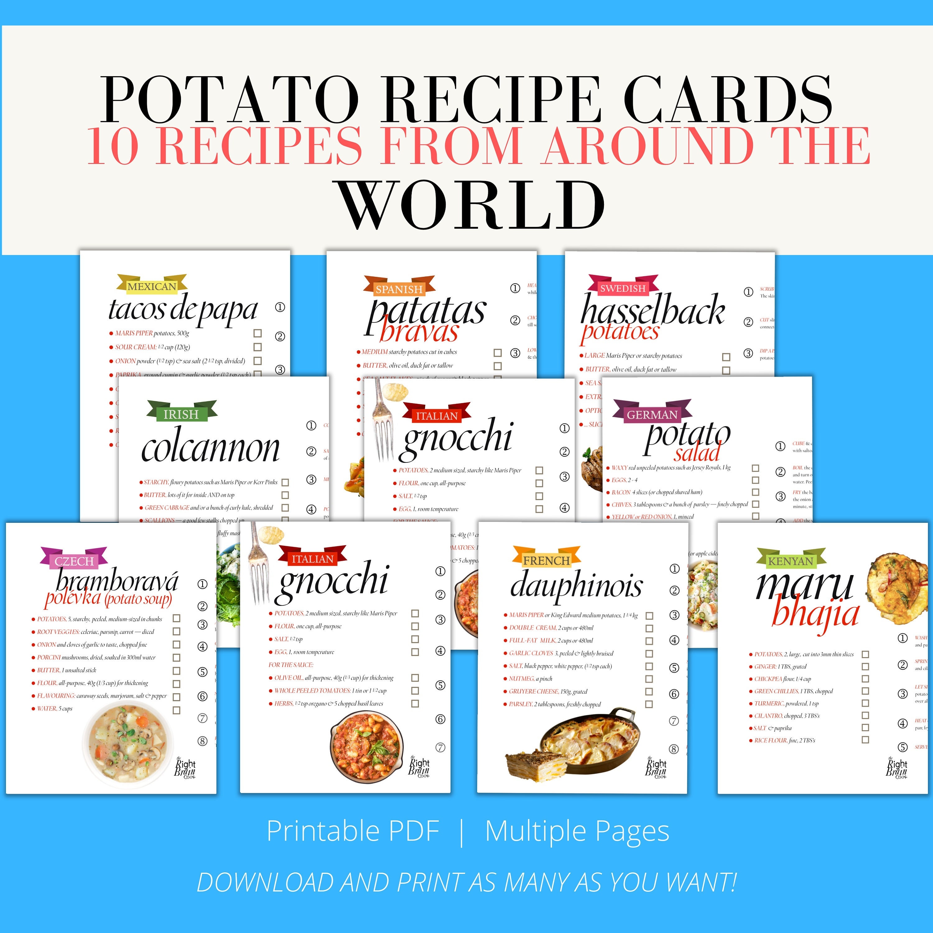 10 Potato Recipe Cards Basics Step by Step Collectors Gift for Cooks ...