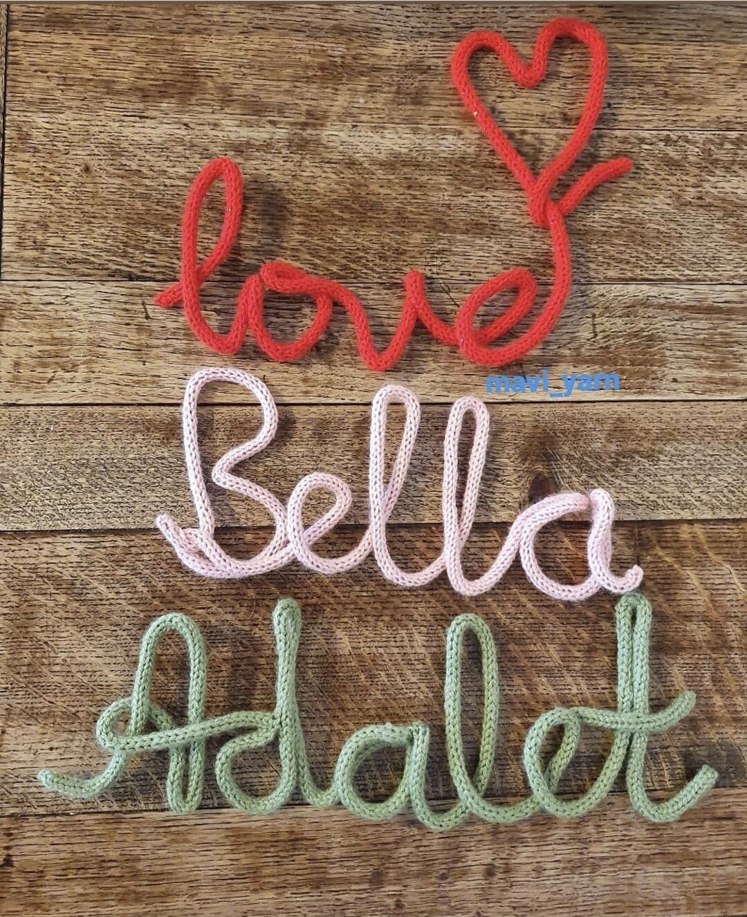 Personalised Knitted Name Sign Knitted Wire Knitted Words Wall Art ...