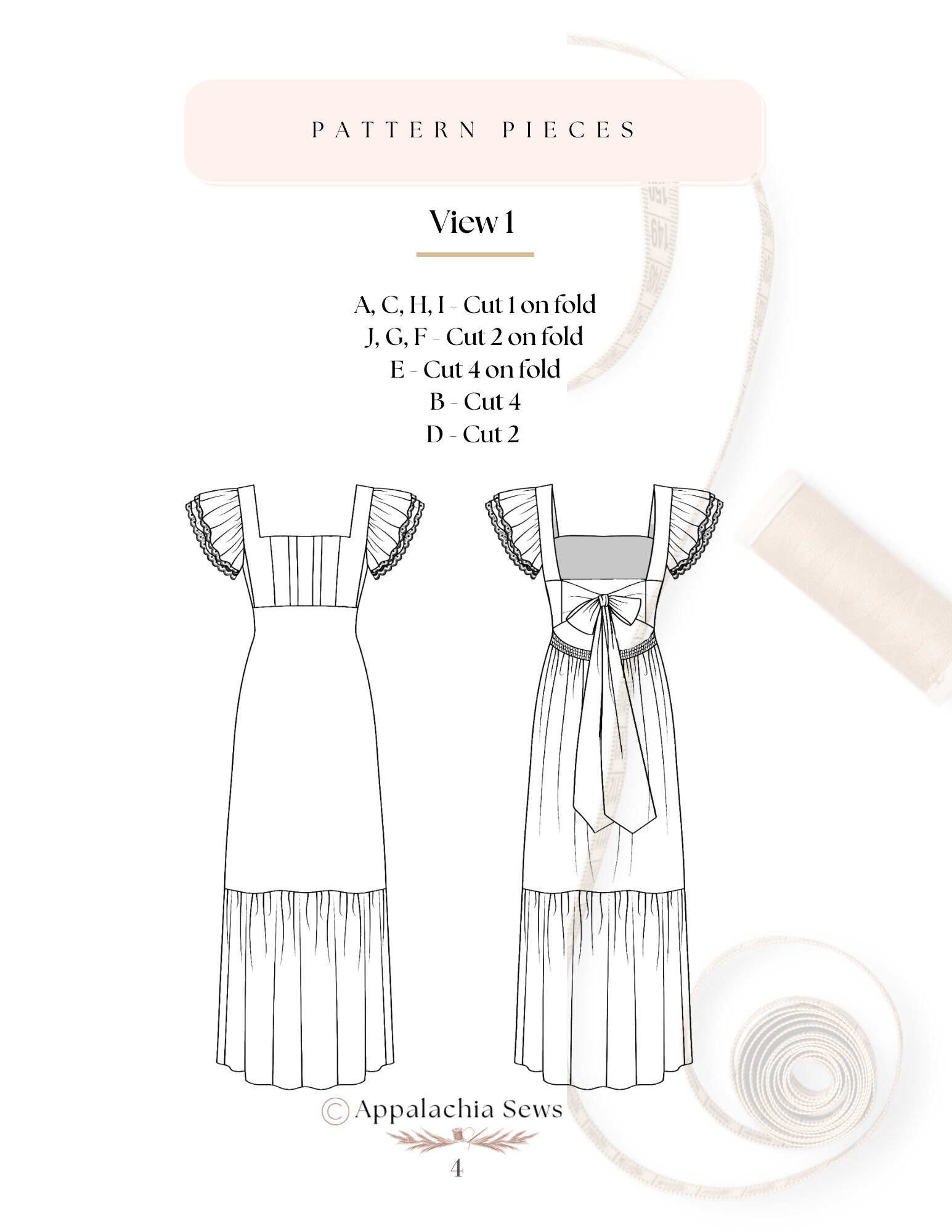 Esther Dress Boho Style Digital A4 A0 and US Letter PDF Sewing Pattern ...