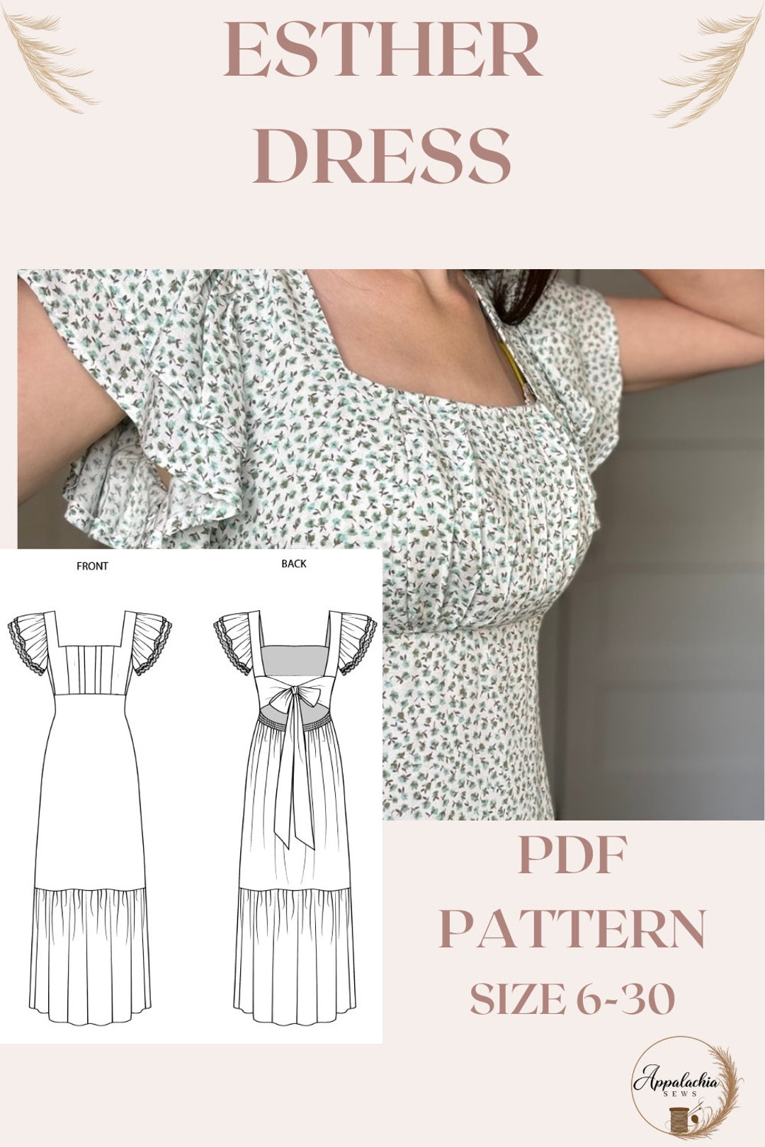 Esther Dress - Boho Style - Digital A4 A0 and US Letter PDF Sewing ...