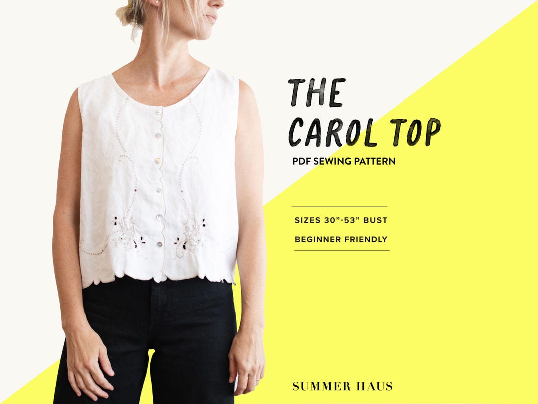 The Carol Top PDF Sewing Pattern // Button Front Tank Top, Cropped Tank ...