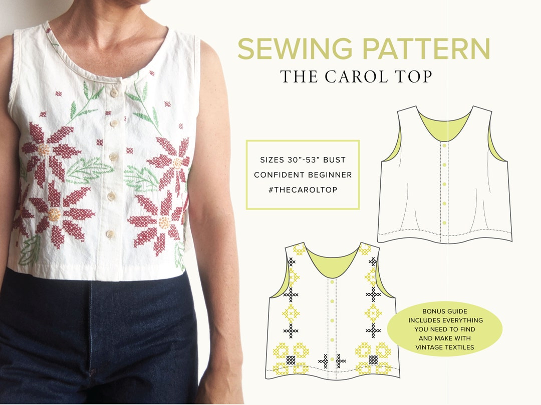 The Carol Top PDF Sewing Pattern // Button Front Tank Top, Cropped Tank ...