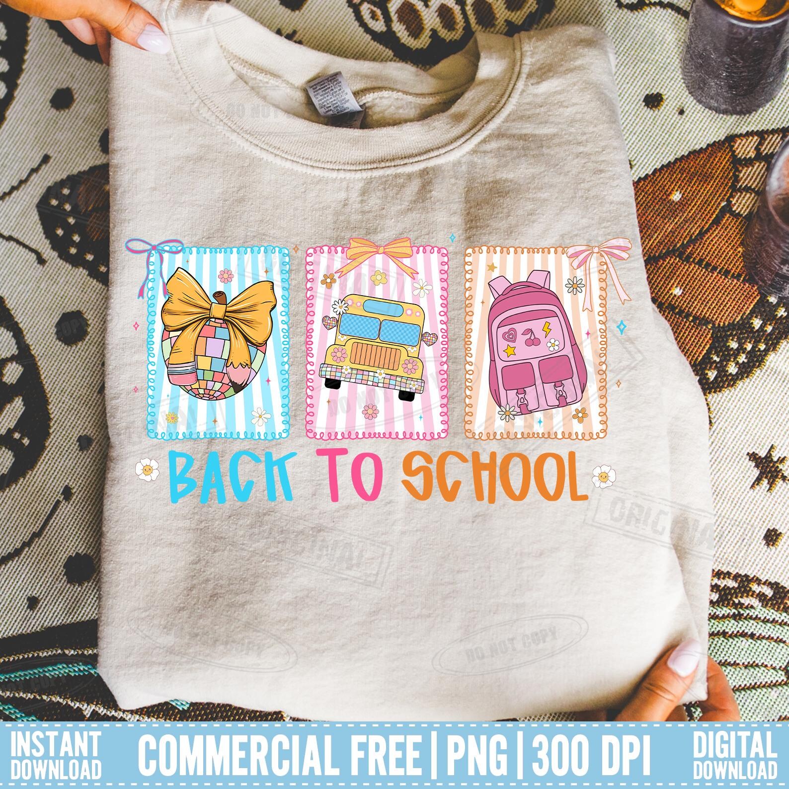 Preppy Back to School PNG: Pencil, Bow & School Bus Design (digital ...