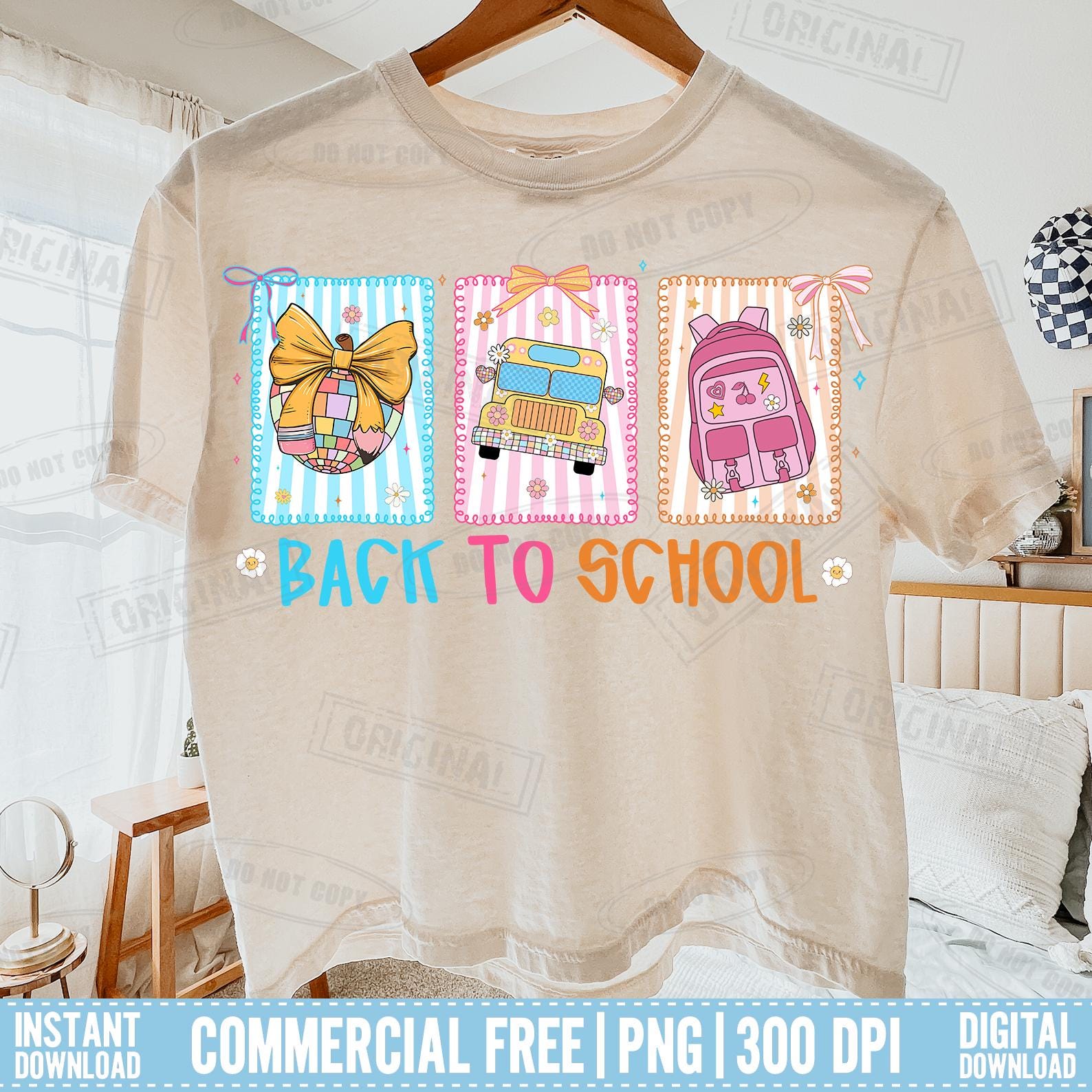 Preppy Back to School PNG: Pencil, Bow & School Bus Design (digital ...