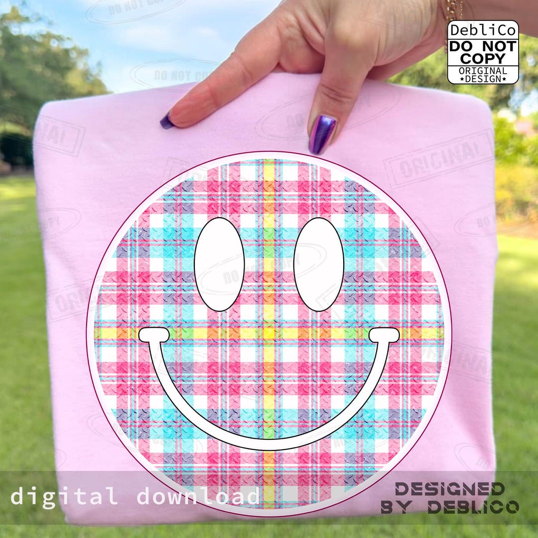 Red Plaid Smiley Face PNG, Valentine Sublimation Design (digital ...