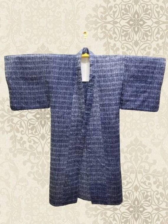 Japanese Cotton Yukata Mens Blue Abstract Pattern Vin… - Gem