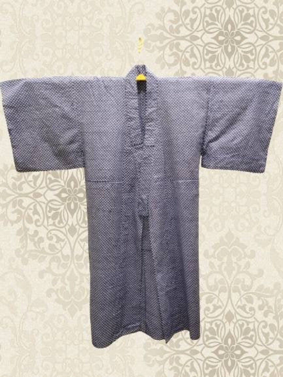 Japanese Cotton Yukata Mens White Blue Abstract Pattern Vintage Long ...