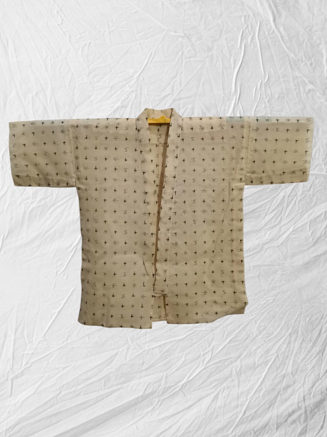 Japanese Haori Dochugi Kimono Yellow Abstract Thin Kimono Jacket ...