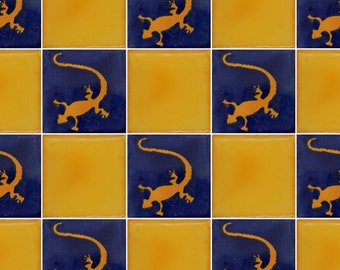 100 2x2 Mexican Decorative Tiles Clay Lizard Yellow Blue | Etsy