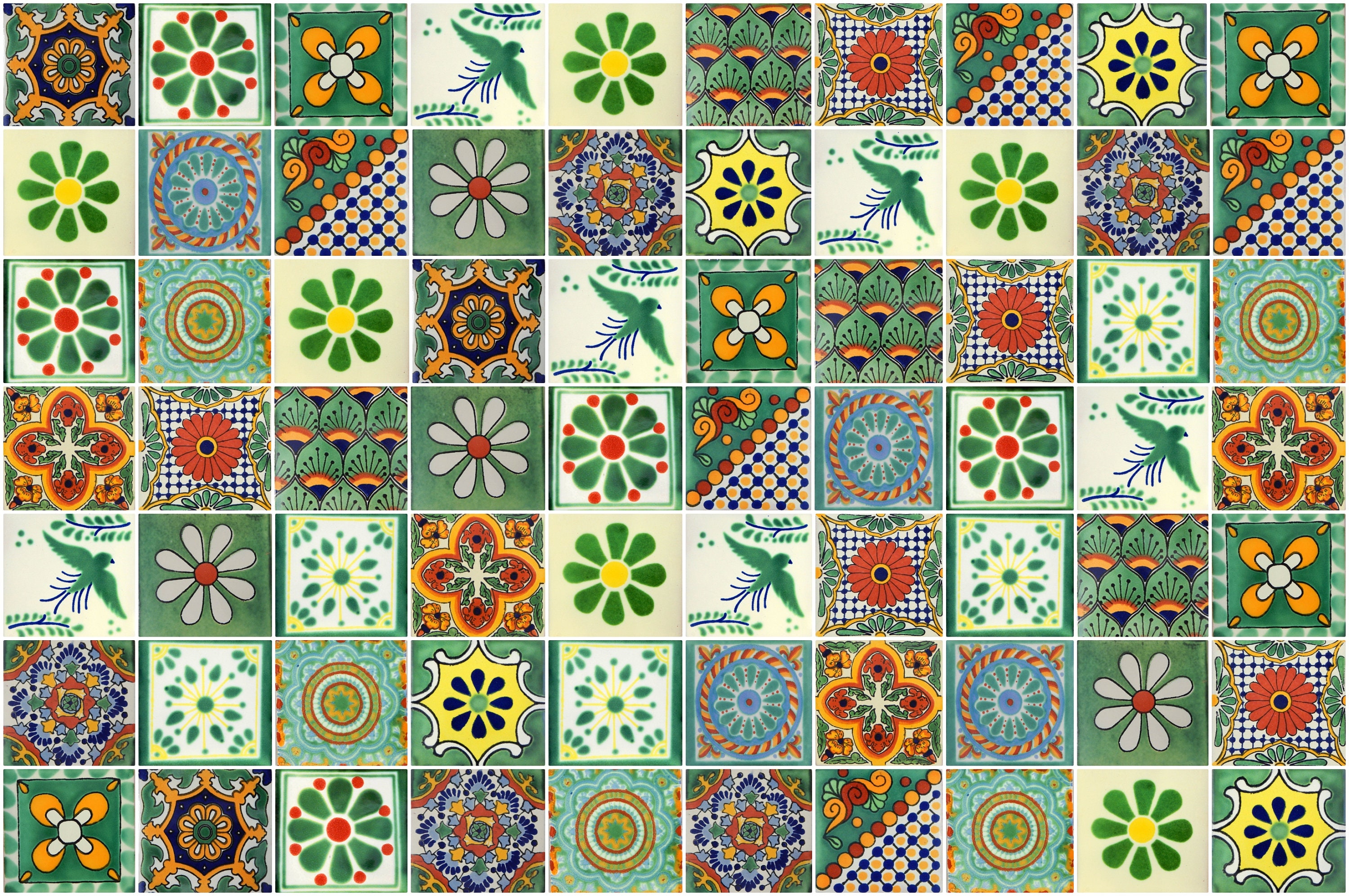 100 4x4 Pieces Mexican Talavera Tiles Handmade Green Mixed Etsy