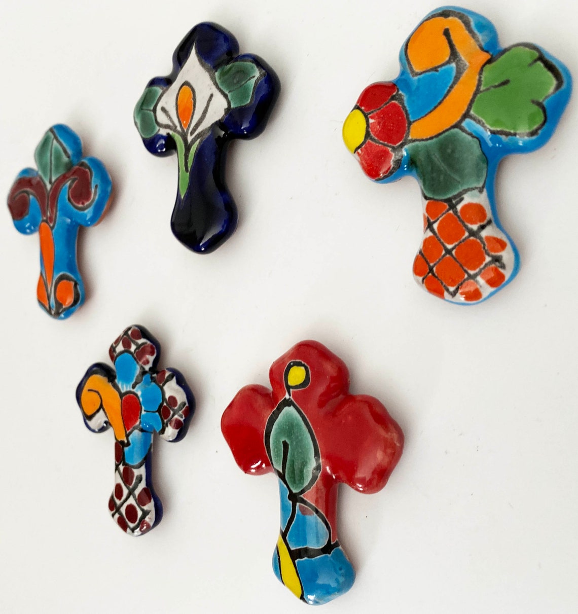 Mexican Talavera Cross Hand Painted Ceramic Magnet Set 5 Pcs - Etsy