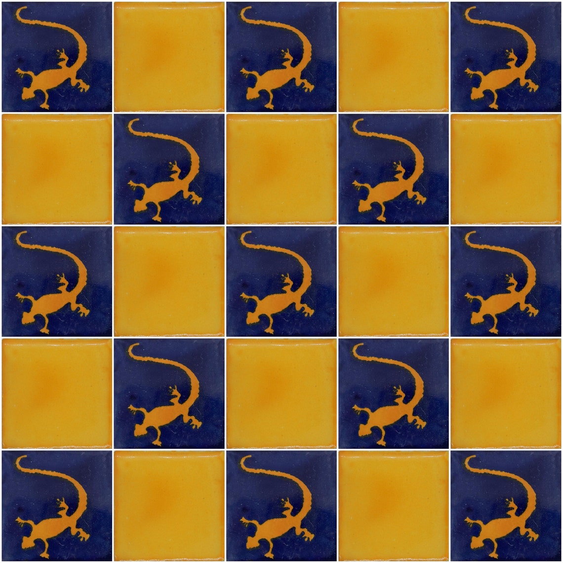 100 2x2 Mexican Decorative Tiles Clay Lizard Yellow Blue - Etsy