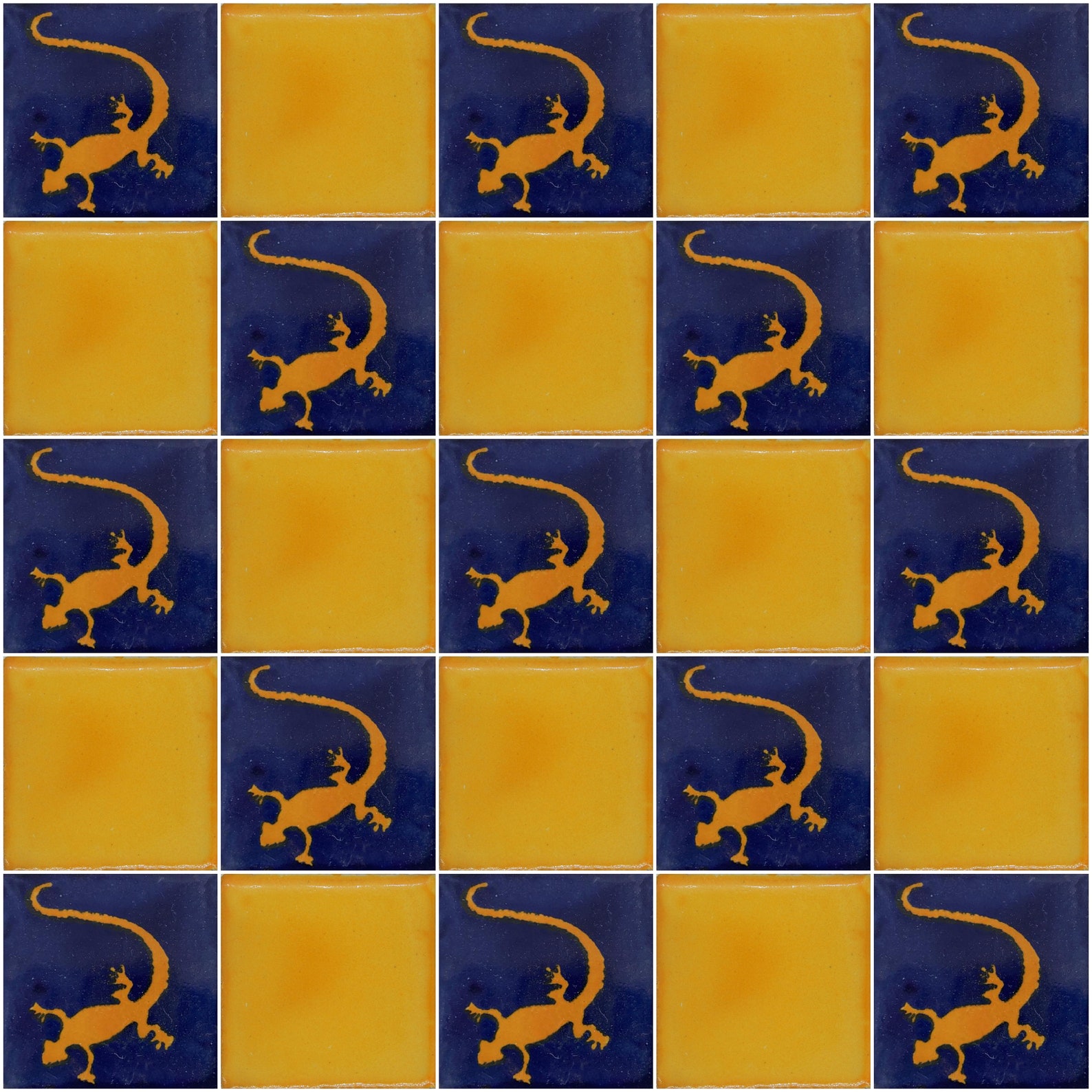 100 2x2 Mexican Decorative Tiles Clay Lizard Yellow Blue | Etsy
