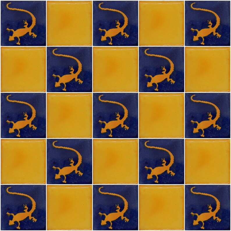 100 2x2 Mexican Decorative Tiles Clay Lizard Yellow Blue - Etsy