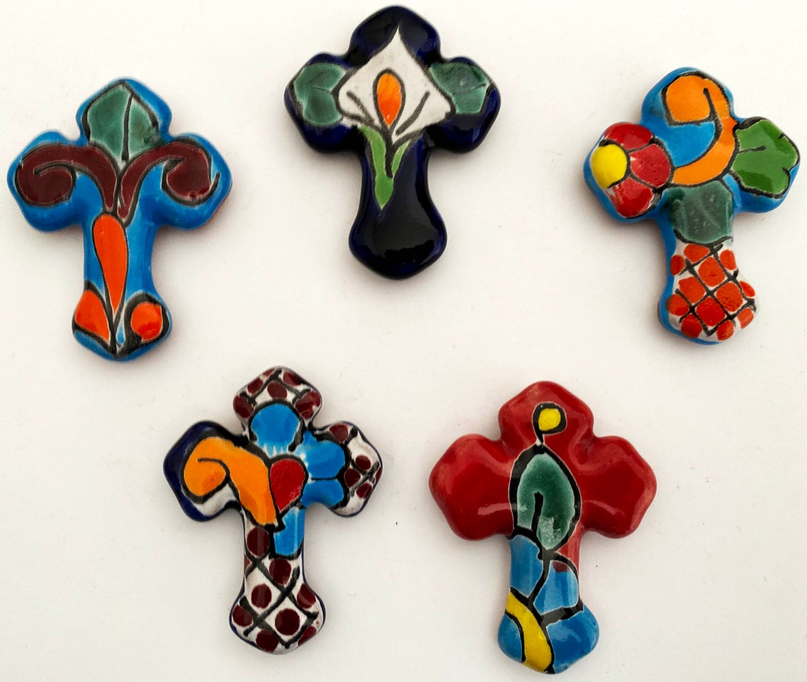 Mexican Talavera Cross Hand Painted Ceramic Magnet Set 5 Pcs - Etsy